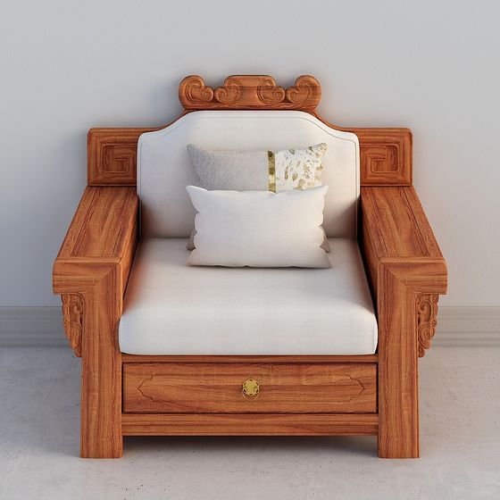 Classic Wooden Sofa 3D model with Eastern Aesthetics