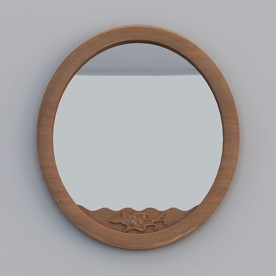 Elegant Round Mirror 3D model with Rose Carving