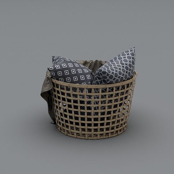 Elegant Low-Poly Woven Basket 3D Model – Bamboo Texture