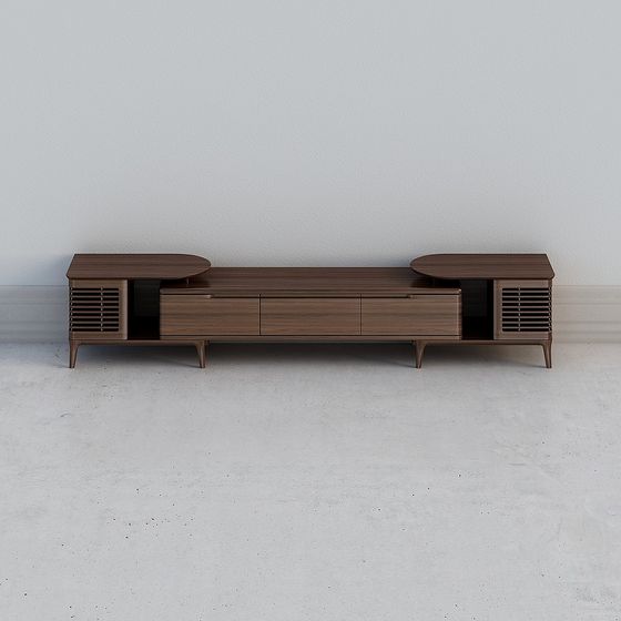 Modern Low-Polygon TV Cabinet 3D Model – Wood Texture