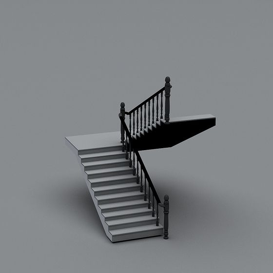 Modern Minimalist Staircase 3D Model – Metal Steps Design
