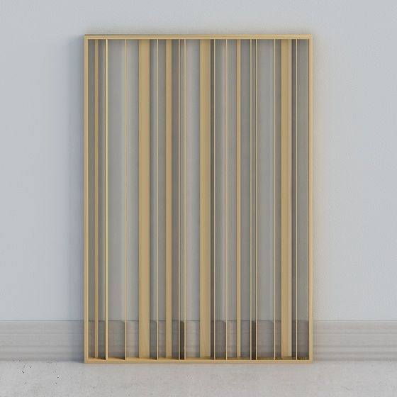 Minimalist Striped Screen 3D Model – Wooden Frame Divider