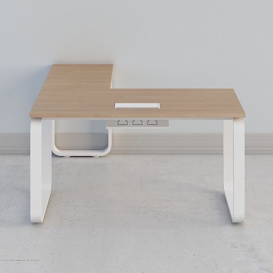 Modern L-Shaped Desk 3D Model – Wood and Metal Design