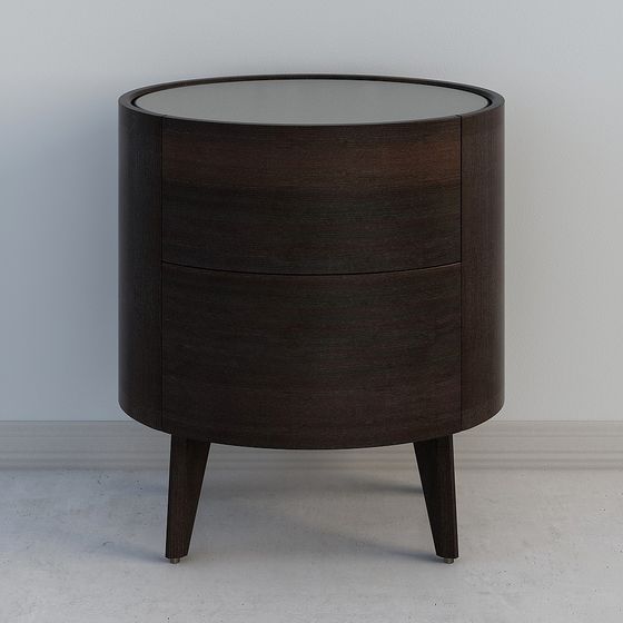 Round Nightstand 3D Model – Modern Vintage Wood