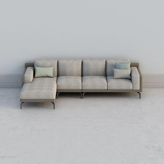 Modern Low-Poly Sofa 3D Model – Gray Fabric & Green Cushions