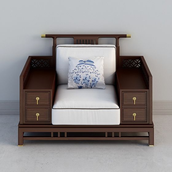 Elegant Eastern-Inspired Sofa Bed 3D model