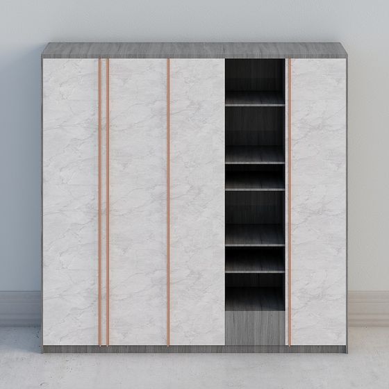 Elegant Marble Storage Cabinet 3D Model – Marble & Copper Design