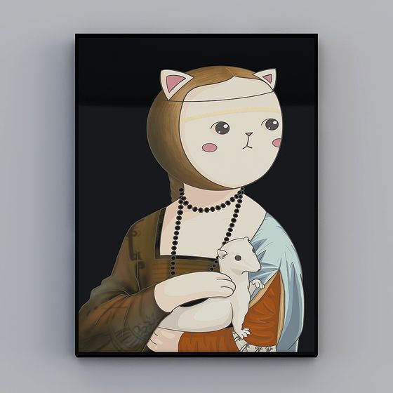 Cat Girl Mona Lisa Low-Poly 3D Model – Cartoon Renaissance