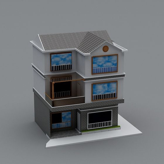 Charming Low-Polygon Three-Story House 3D model