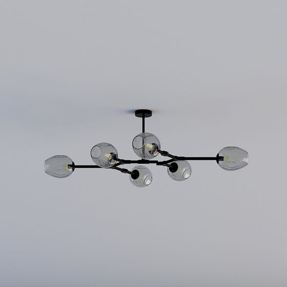 Elegant Low-Poly Pendant Light 3D Model – Black Metal & Glass