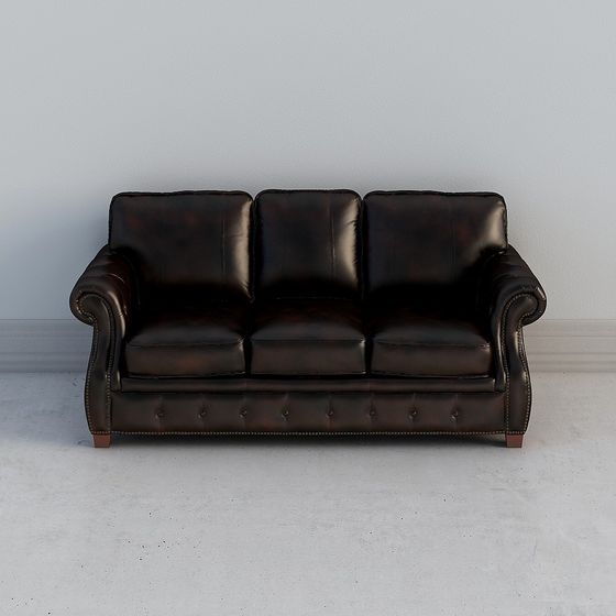 Classic Low-Poly Leather Sofa 3D Model – Brown Leather