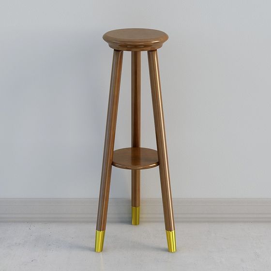 Golden Stool 3D Model – Minimalist Retro Design