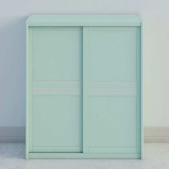 Mint Green Sliding Wardrobe 3D Model – Low-Poly Interior