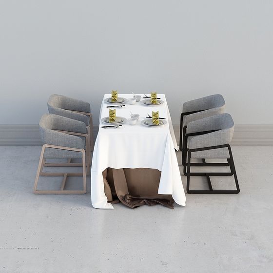 Earth Tone Dining Table Set 3D Model for Elegant Spaces