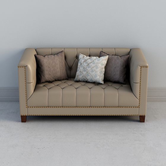 Elegant Low-Poly Leather Sofa 3D model
