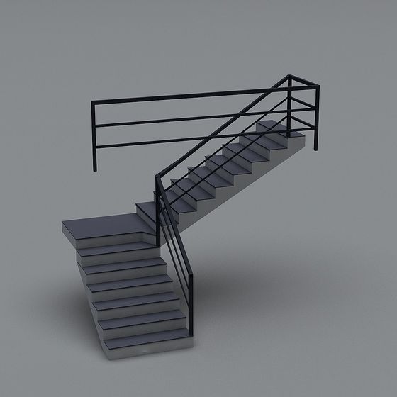 Low-Polygon Black Metal Staircase 3D Model – Industrial Style