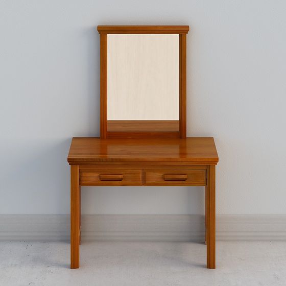 Elegant Low-Poly Dressing Table 3D Model – Walnut Finish
