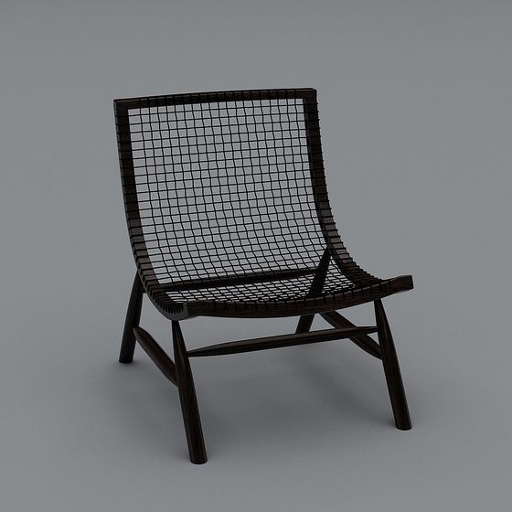 Low-Poly Grid Lounge Chair 3D Model – Wooden Frame Design