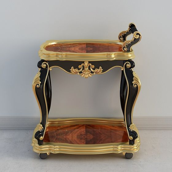 Luxurious Baroque Style Bar Cart 3D model