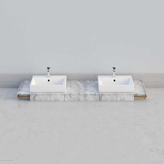 Contemporary Double Sink Bathroom Vanity 3D model