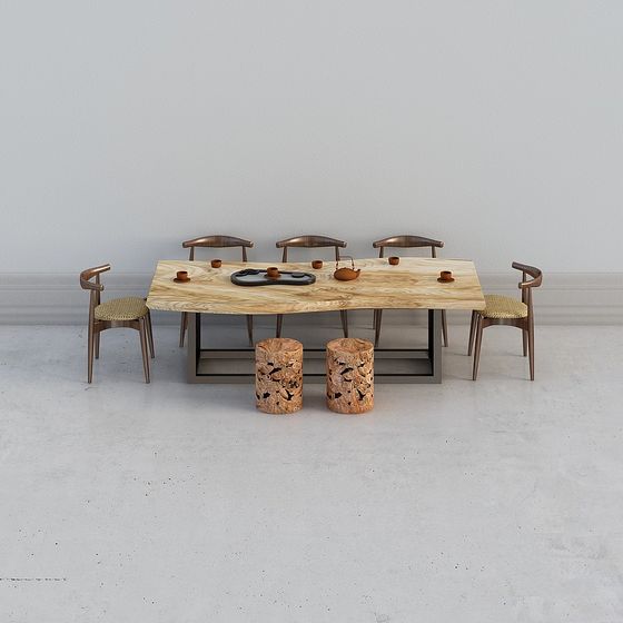 Forest Dining Table 3D Model – Wood and Metal Design
