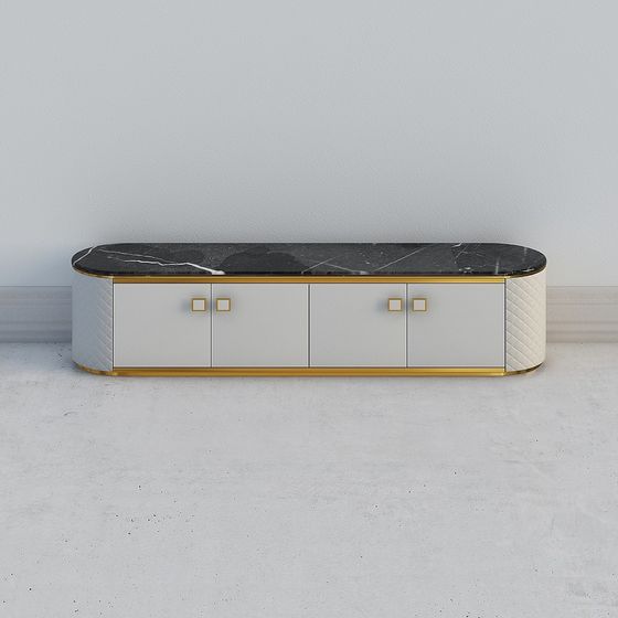 Urban Luxe TV Stand 3D Model – Marble and Gold Design