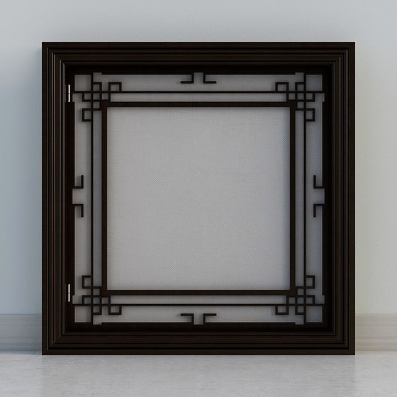 Low Poly Chinese Window Frame – Wooden Eastern Design