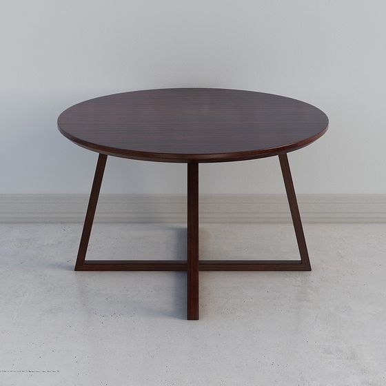 Low Poly Round Table 3D Model – Dark Wood Design