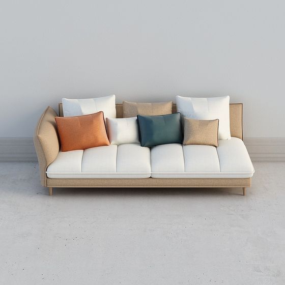 Gray I-Shape Sofa 3D Model – Contemporary Living Areas Free