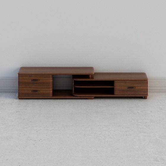 Modern Low Poly TV Stand 3D Model – Wood Texture