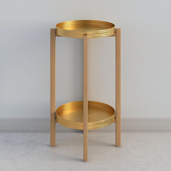 Elegant Golden Side Table 3D Model – Metal and Wood