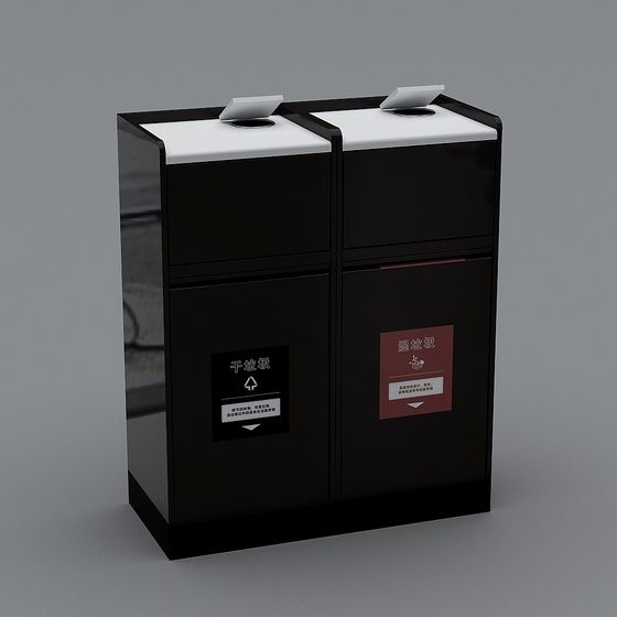 Stylish Dual Classification Trash Bin 3D model