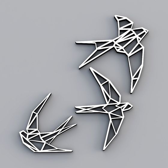 Geometric Swallows 3D Model – Low-Poly Black & White Birds