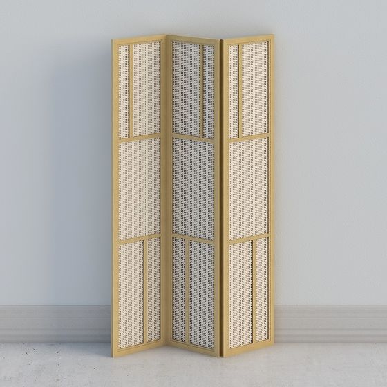 Elegant Low-Polygon Folding Screen 3D model