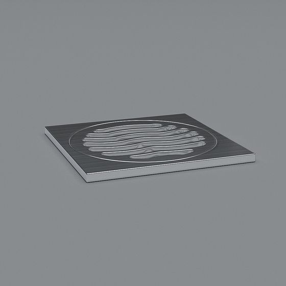 Modern Square Floor Drain 3D Model – Wave Pattern Metal