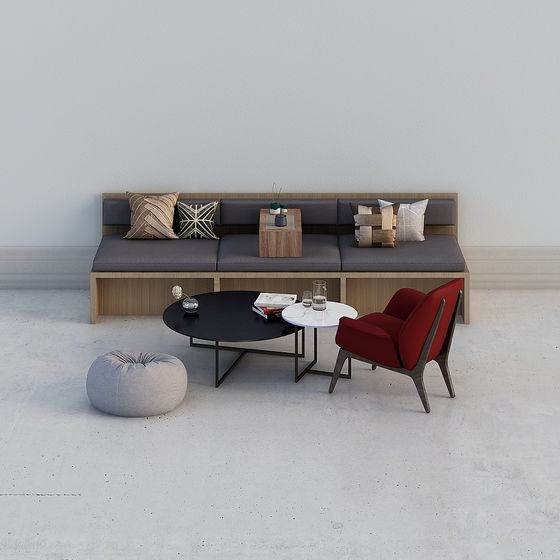 Modular Living Room Set 3D Model – Low-Poly Interior Furniture