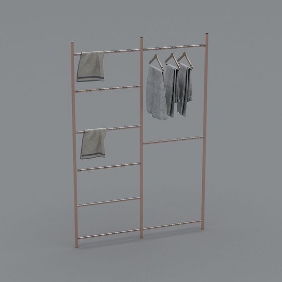 Modern Minimalist Coat Rack 3D Model – Rose Gold Metal