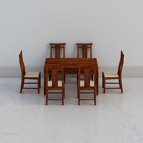 Elegant Chinese Dining Table and Chair 3D model
