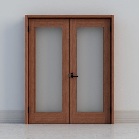 Dual Glass Wood Door 3D model for Interior Design