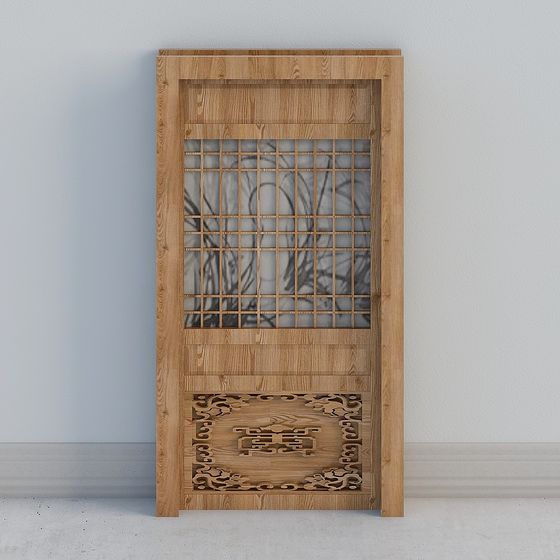 Intricate Low-Polygon Wooden Door 3D Model – Vintage Wood Design