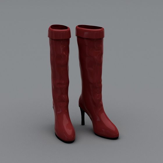 Elegant Red High Heel Long Boots 3D Model – Urban Fashion