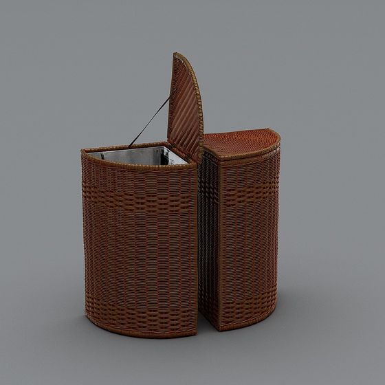 Woven Trash Bin 3D Model – Rustic Brown Texture