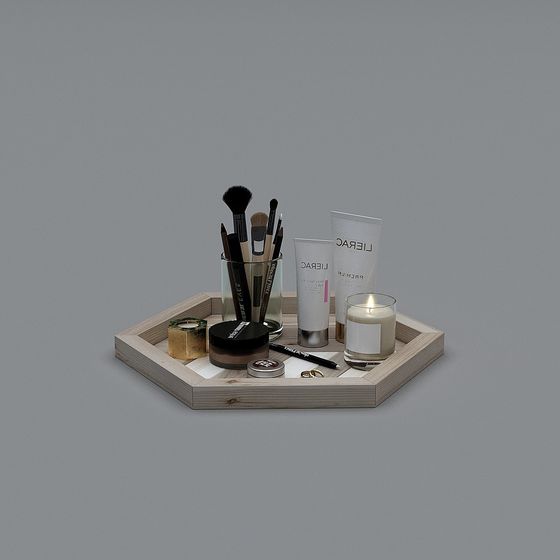 Elegant Makeup Tray 3D Model – Minimalist Wood Design