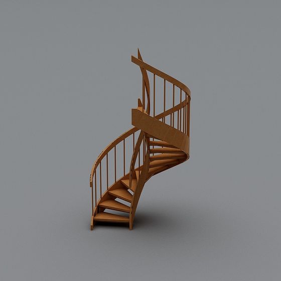Elegant Low-Poly Spiral Staircase 3D Model – Wooden Texture