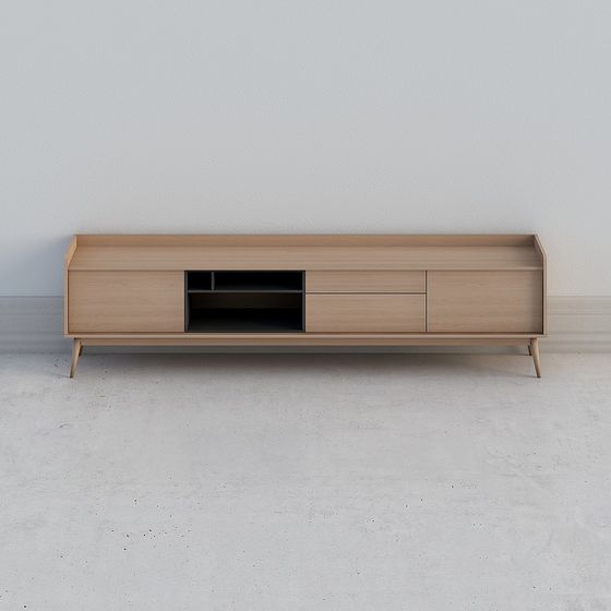 Modern Low-Poly TV Stand 3D Model – Light Wood & Metal