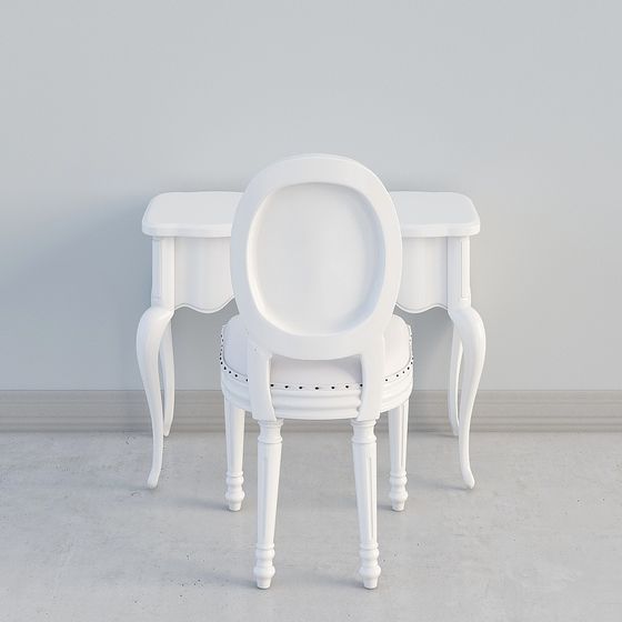 French Round Back Chair 3D Model – Vintage White Design
