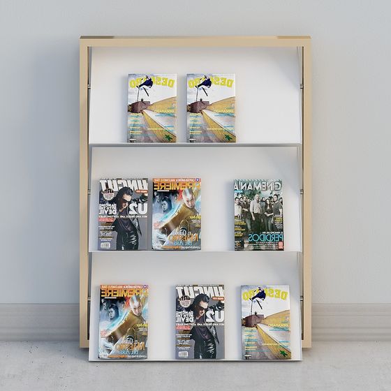 Elegant Magazine Rack 3D Model – Gold and White Design