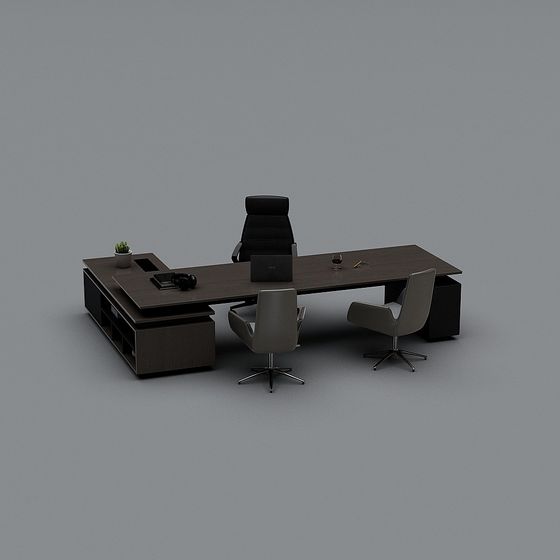 Elegant Office Desk Set 3D Model – Modern Workspace Design