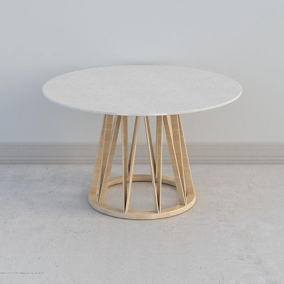 Stylish Low-Polygon Round Table 3D Model – Marble & Wood