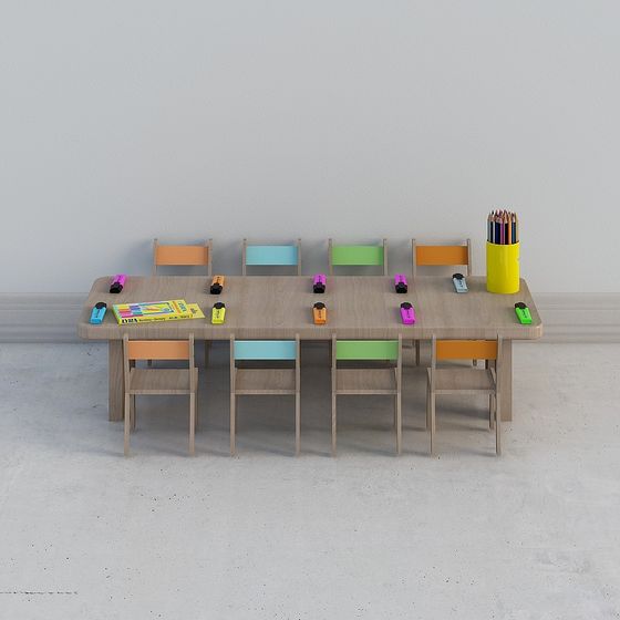 Vibrant Classroom Desk and Chair Set 3D model